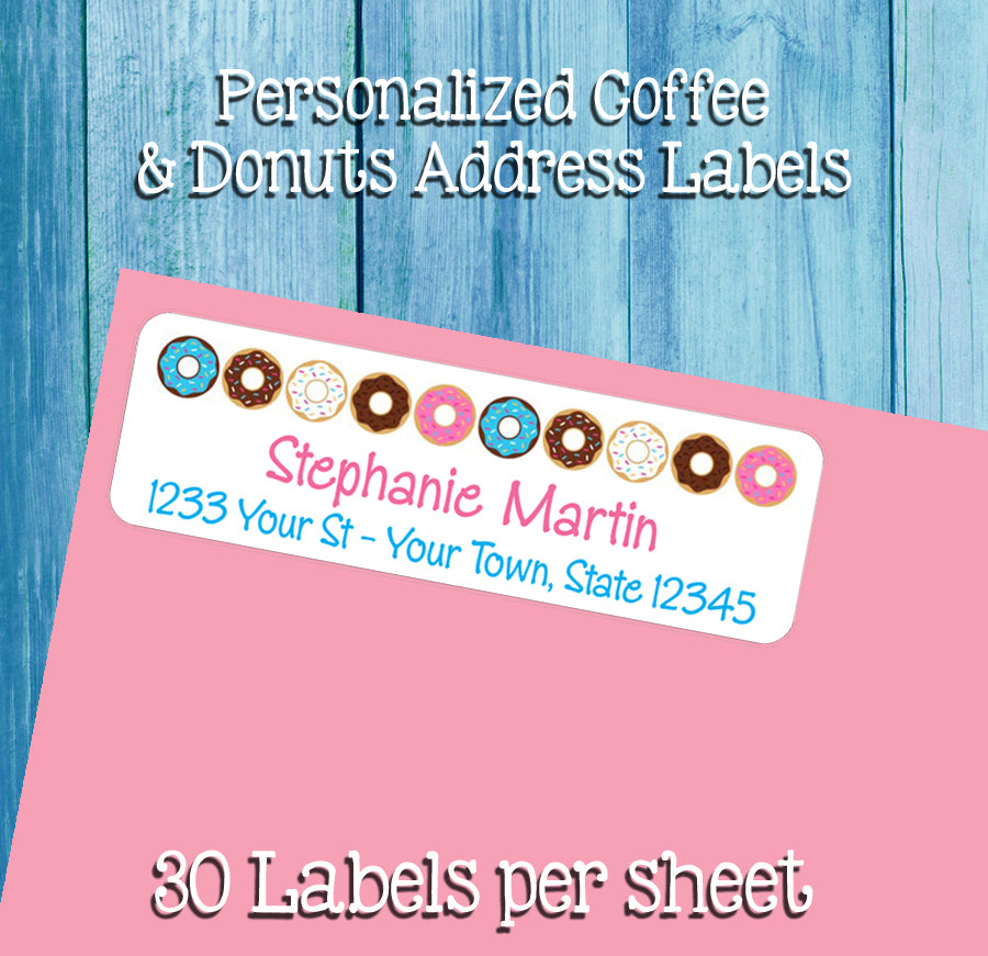 Coffee and Donuts Personalized Return Address Labels, Donut