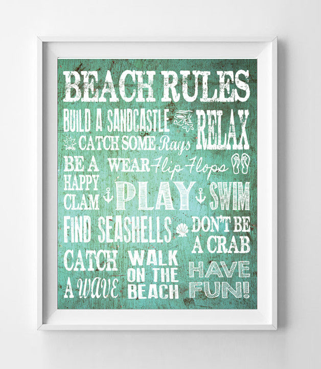Beach Rules Beach House Design Wall Decor, Instant Download