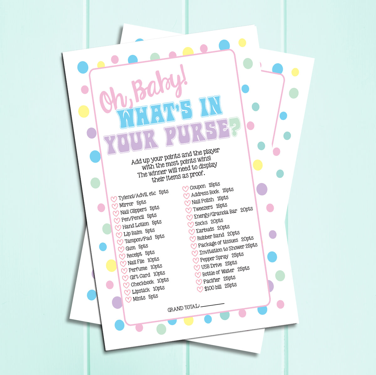 Oh, Baby! WHAT'S IN YOUR PURSE BABY Shower GAME, Instant Download, Bab