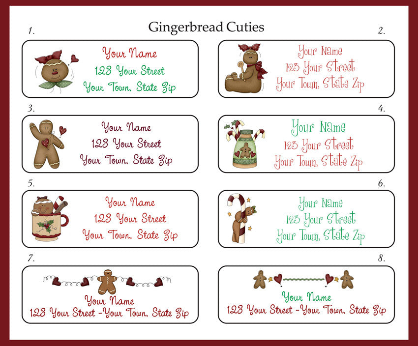 Christmas Address Labels, Family, Gingerbread Men Design, Personalized