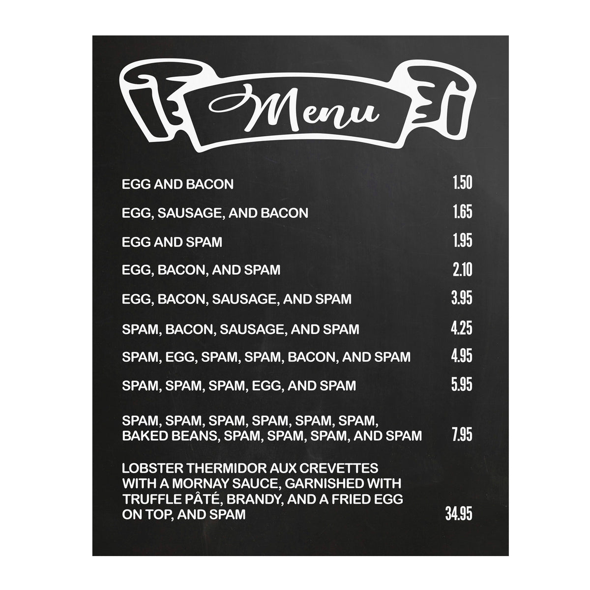SPAM Menu Poster 16x20 Monty Python Inspired Faux Chalkboard Look