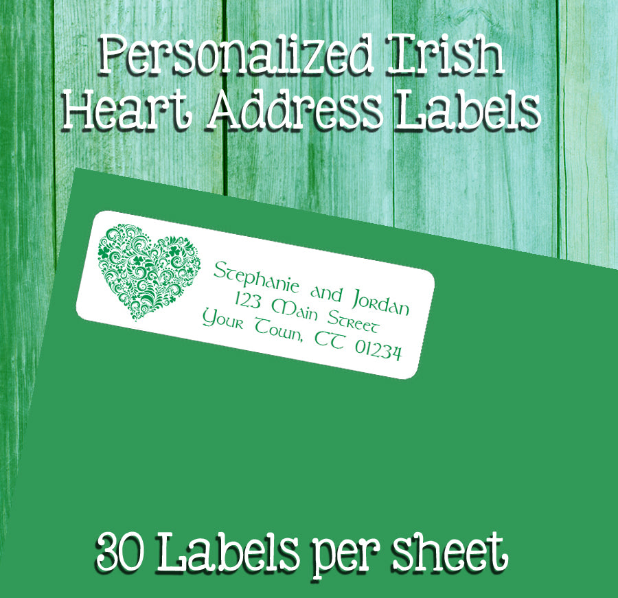 Personalized IRISH HEART Celtic Return Address LABELS