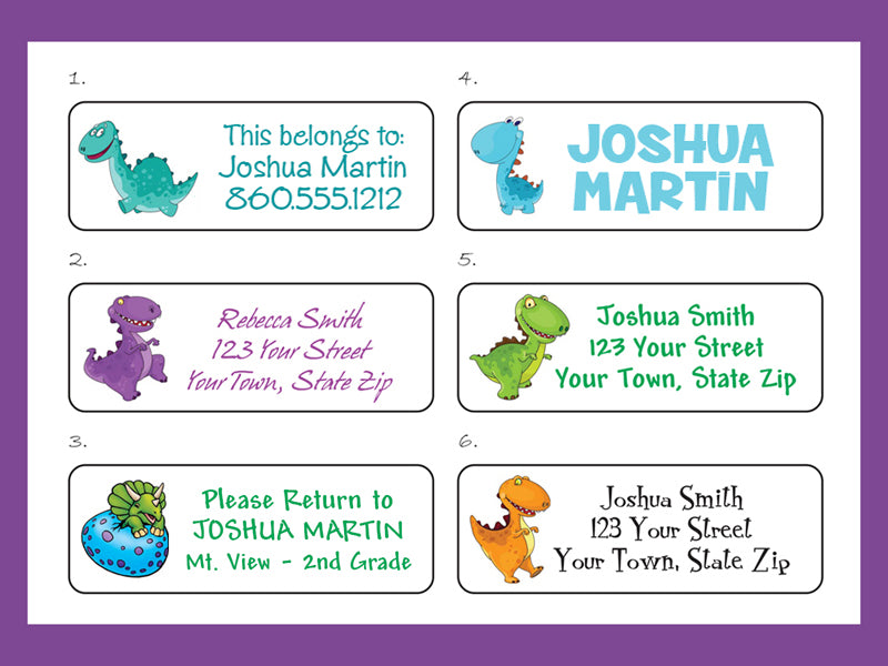 DINOSAUR Personalized KIDS Labels, Property of, ADDRESS Labels, Dinos ...