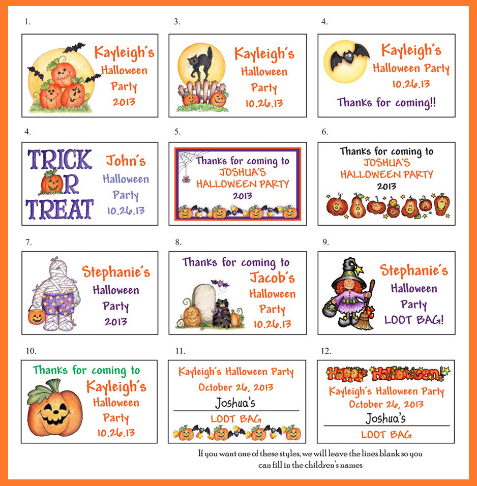 Personalized HALLOWEEN Goody Bag or Favor LABELS 2 Sizes