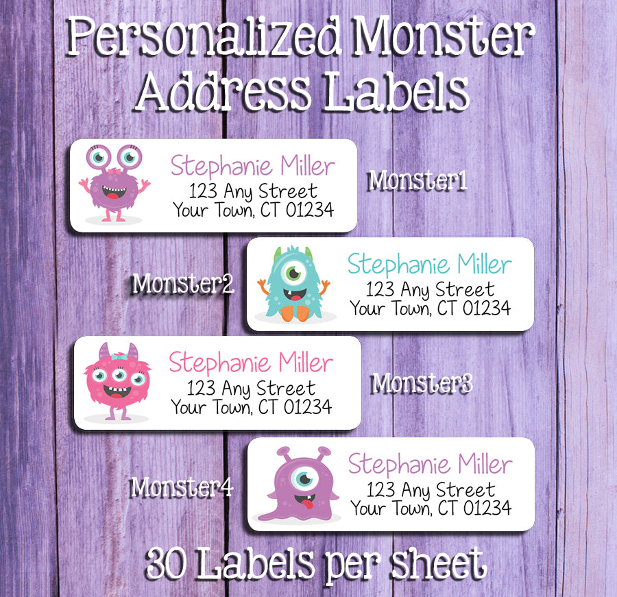 SILLY MONSTERS Personalized Return Address Labels, kids labels