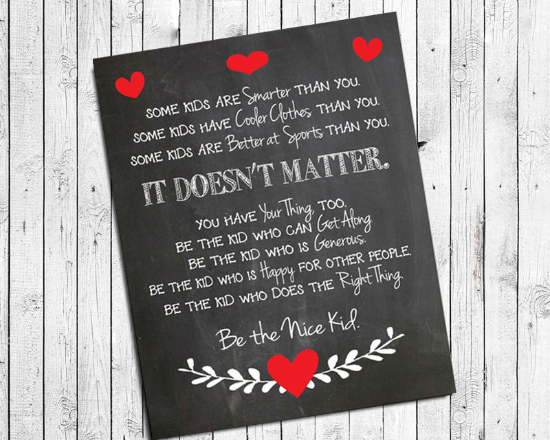 BE THE NICE KID 8x10 Typography Wall Decor, Faux Chalkboard Printable