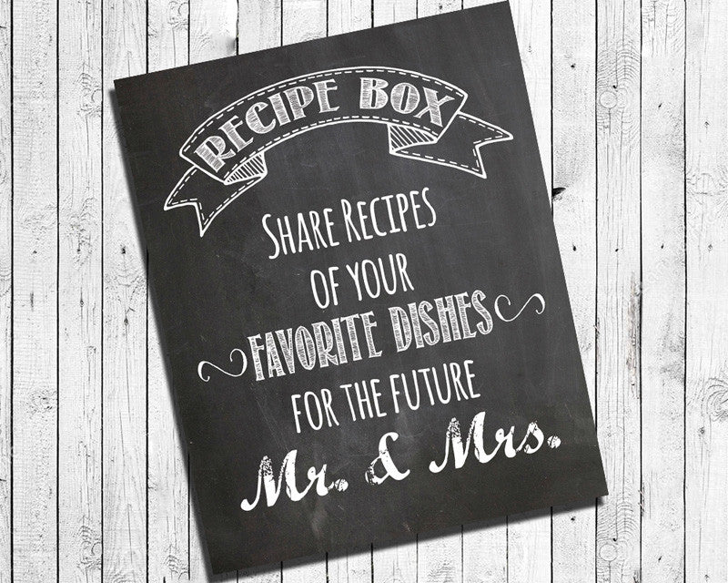 Rustic Look RECIPE BOX Sign for Bridal Shower, Instant Download 8x10 P