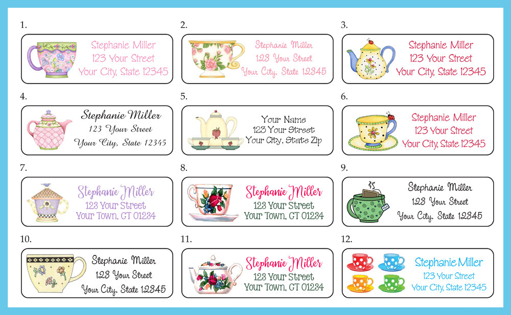 Teacups, Tea Cups, Coffee Cups Personalized Return Address Labels