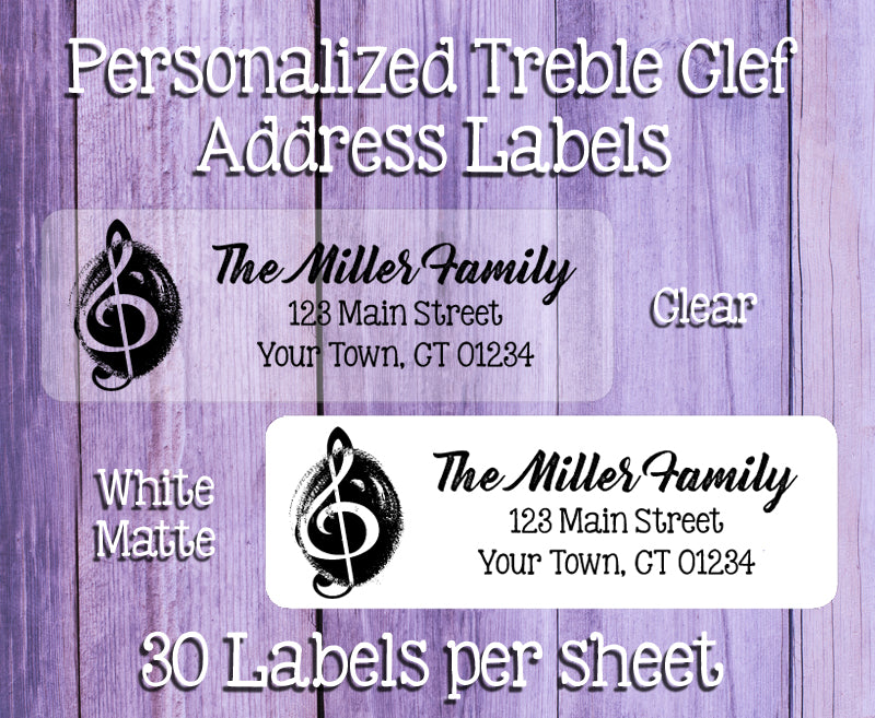 TREBLE CLEF Personalized Address Labels, Return Address Labels, White,